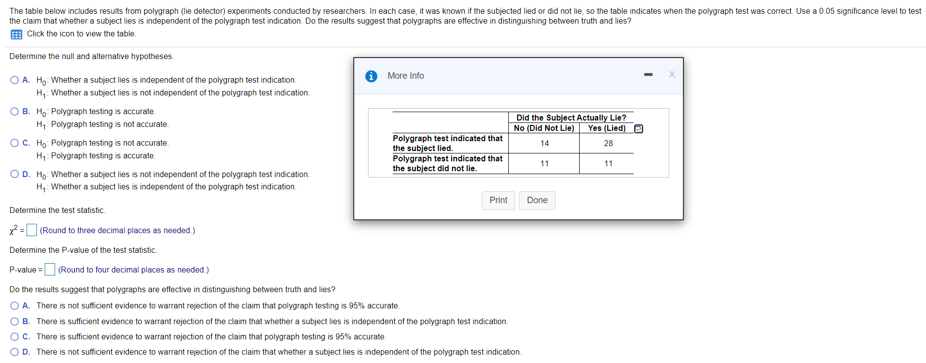 Solved The table below includes results from polygraph (lie | Chegg.com