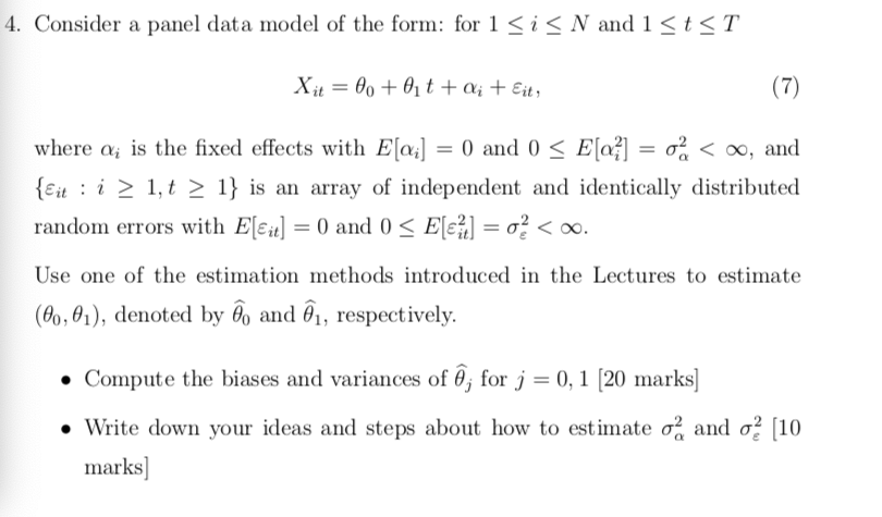 Consider a panel data model of the form: | Chegg.com
