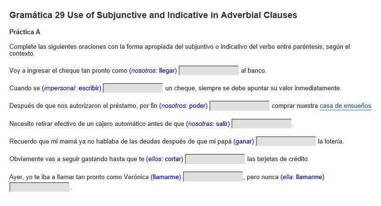 Gramática 29 Use of Subjunctive and Indicative in | Chegg.com