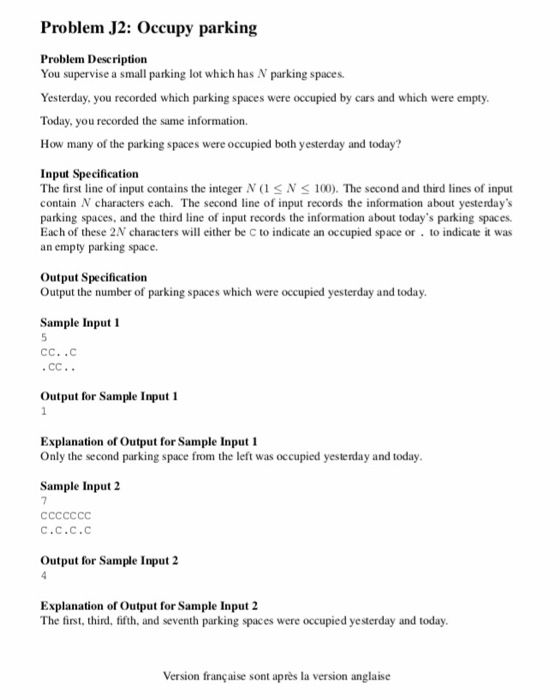 Solved Problem J2: Occupy parking Problem Description You | Chegg.com