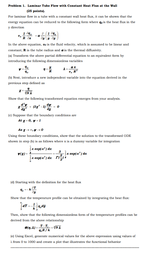 Solved Problem 1. Laminar Tube Flow with Constant Heat Flux | Chegg.com
