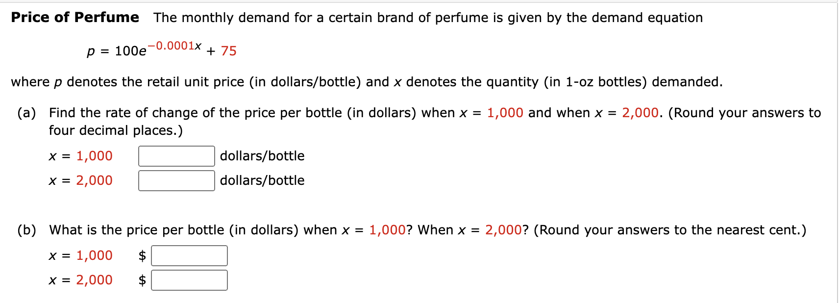 Solved p=100e−0.0001x+75 where p denotes the retail unit | Chegg.com