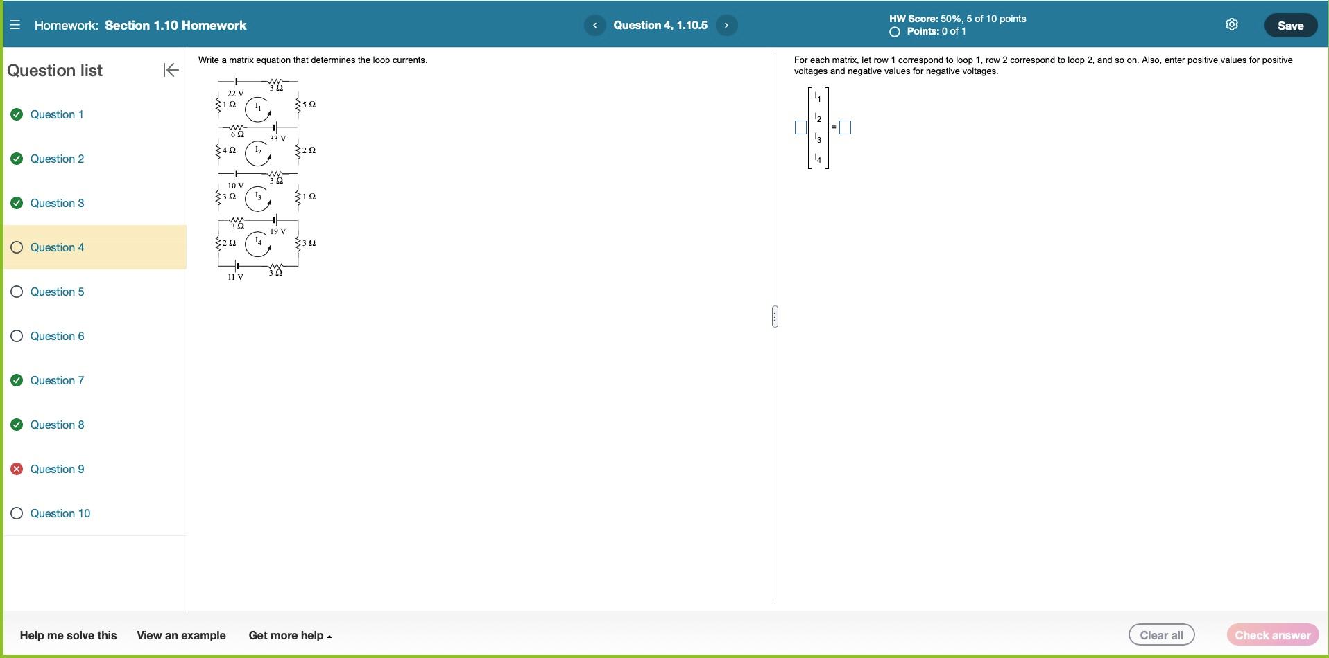 Solved Write a matrix equation that determines the loop | Chegg.com