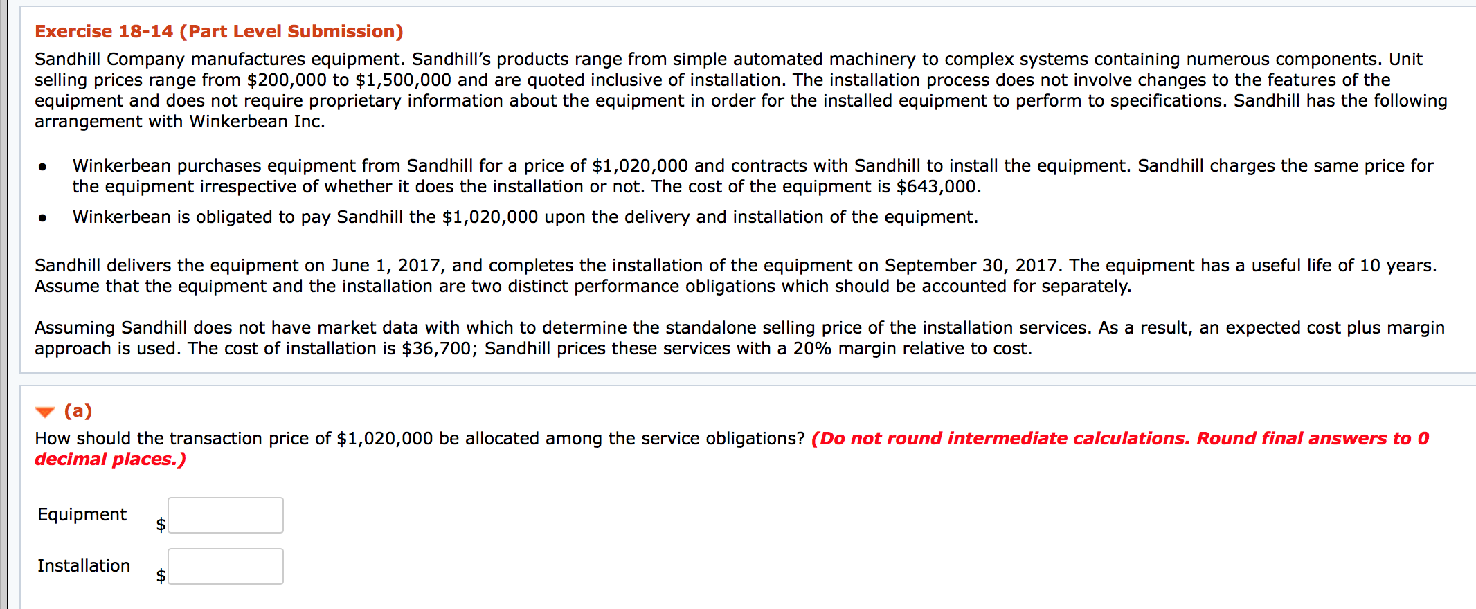 Solved Exercise 18-14 (Part Level Submission) Sandhill | Chegg.com