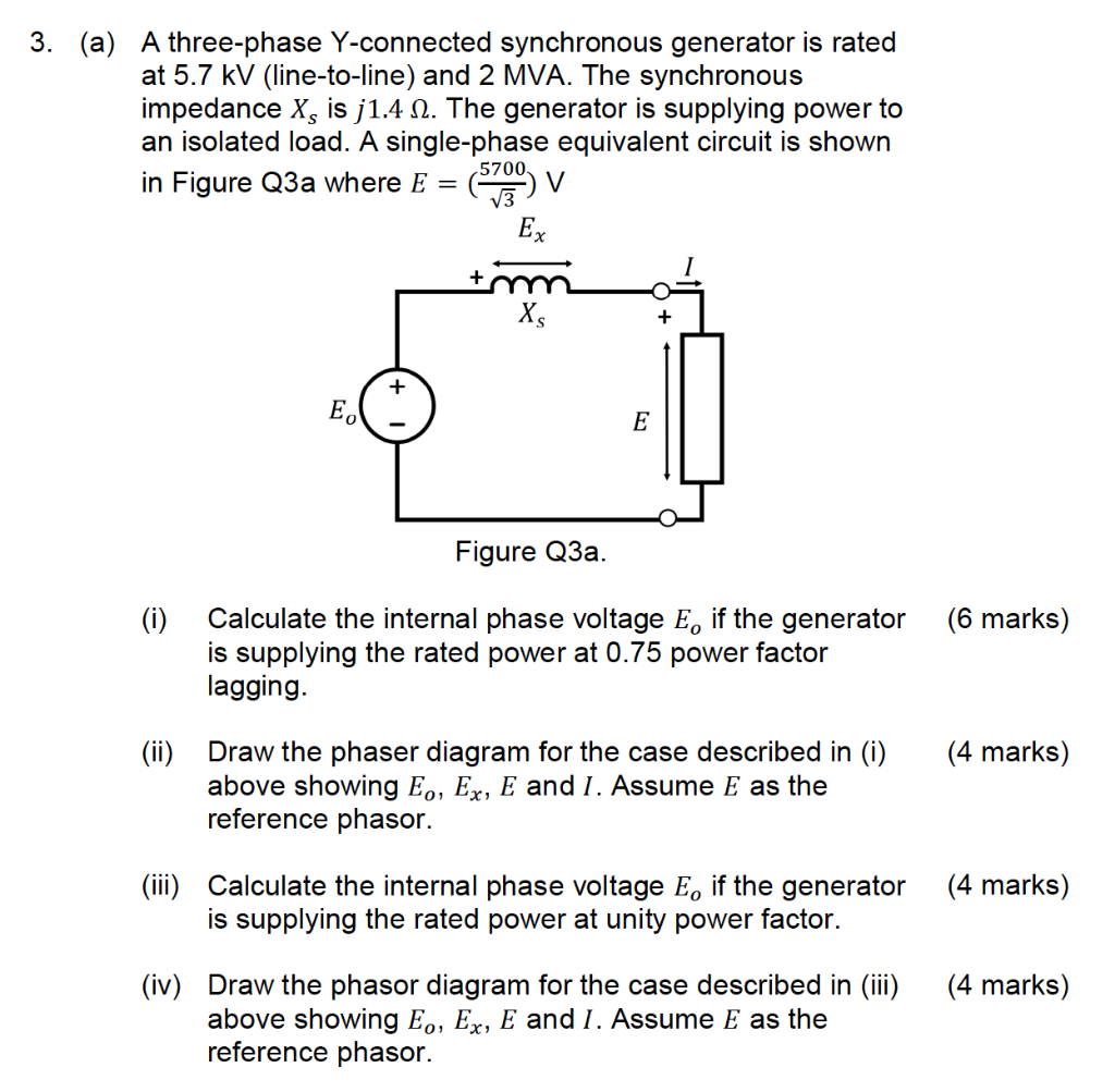 Solved 3. (a) A three-phase Y-connected synchronous | Chegg.com