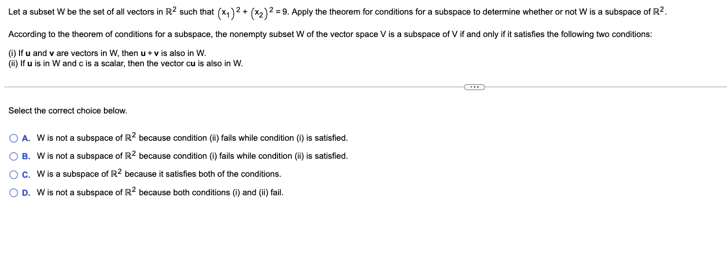 Solved Let a subset W be the set of all vectors in R²2 such | Chegg.com