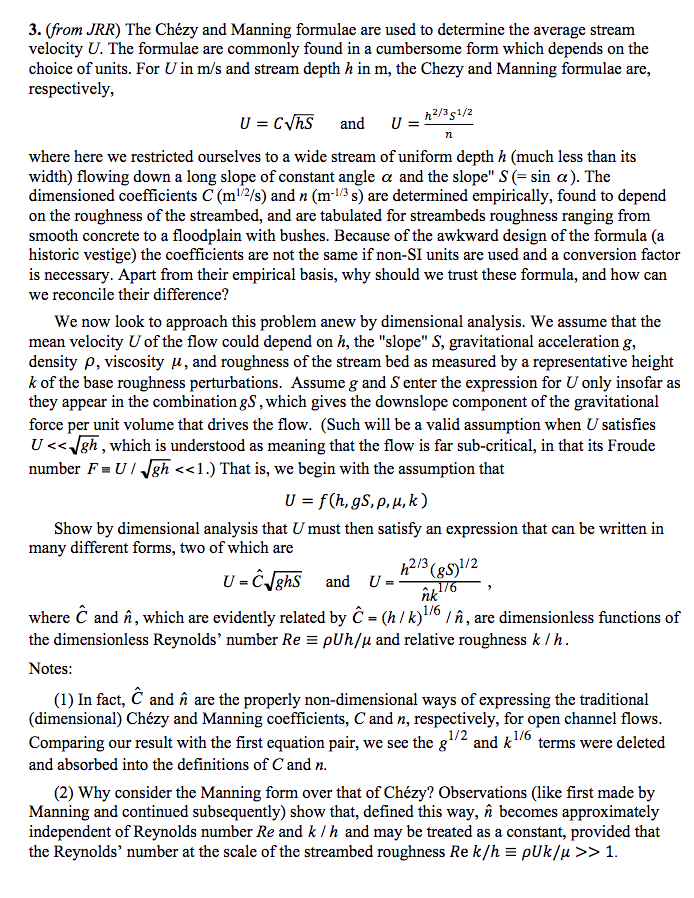 3. (from JRR) The Chézy and Manning formulae are used | Chegg.com