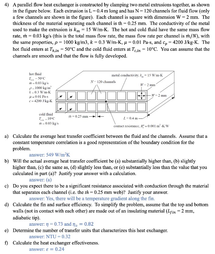 4) A parallel flow heat exchanger is constructed by | Chegg.com