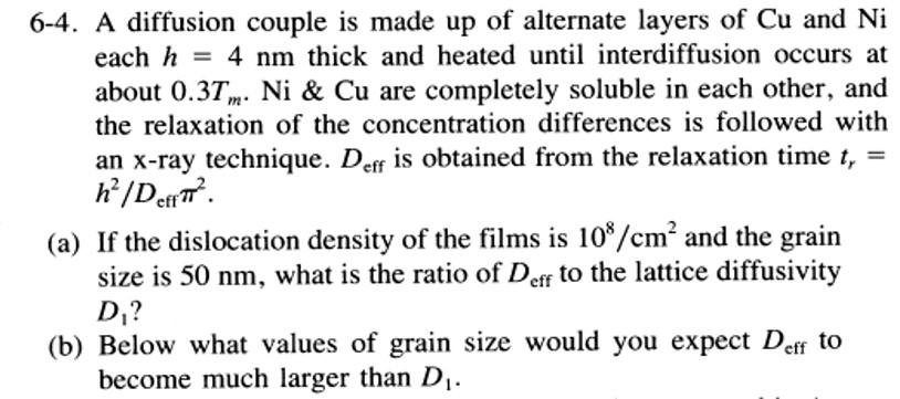 Solved 6-4. A diffusion couple is made up of alternate | Chegg.com