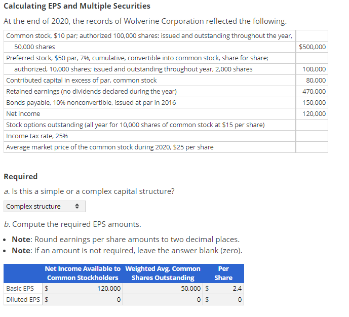 Solved $500,000 Calculating EPS and Multiple Securities At | Chegg.com