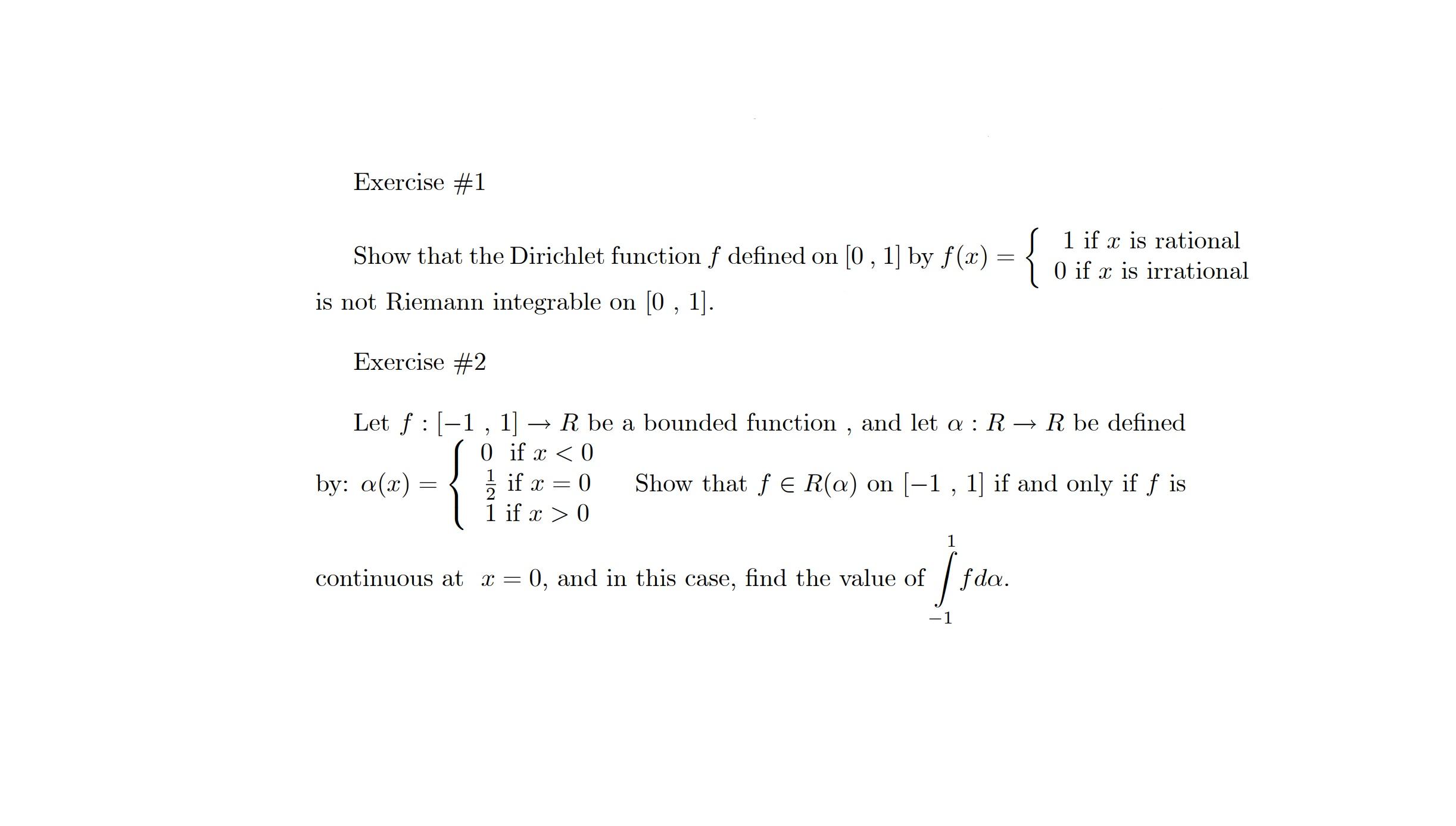 Solved Exercise #1 Show that the Dirichlet function f | Chegg.com