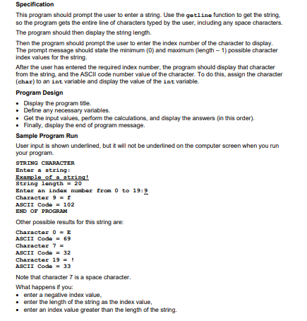 Solved Specification This program should prompt the user to | Chegg.com