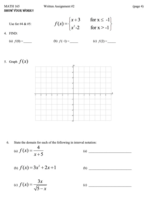 Solved MATH 165 SHOW YOUR WORK!! Written Assignment #2 (page | Chegg.com