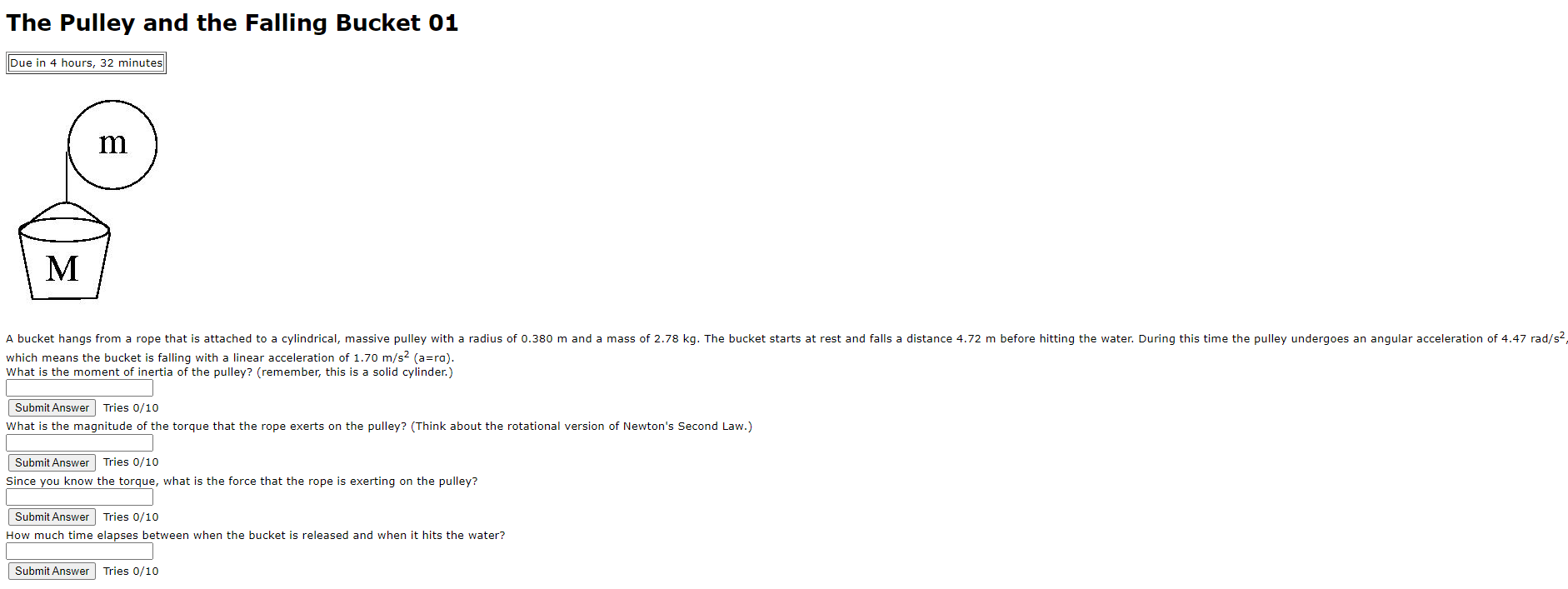 Solved The Pulley and the Falling Bucket 01 Which means the | Chegg.com