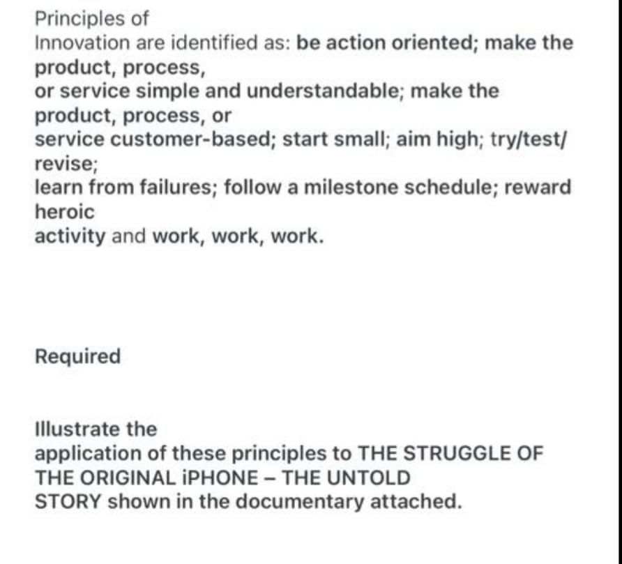 Solved Principles of Innovation are identified as: be action | Chegg.com