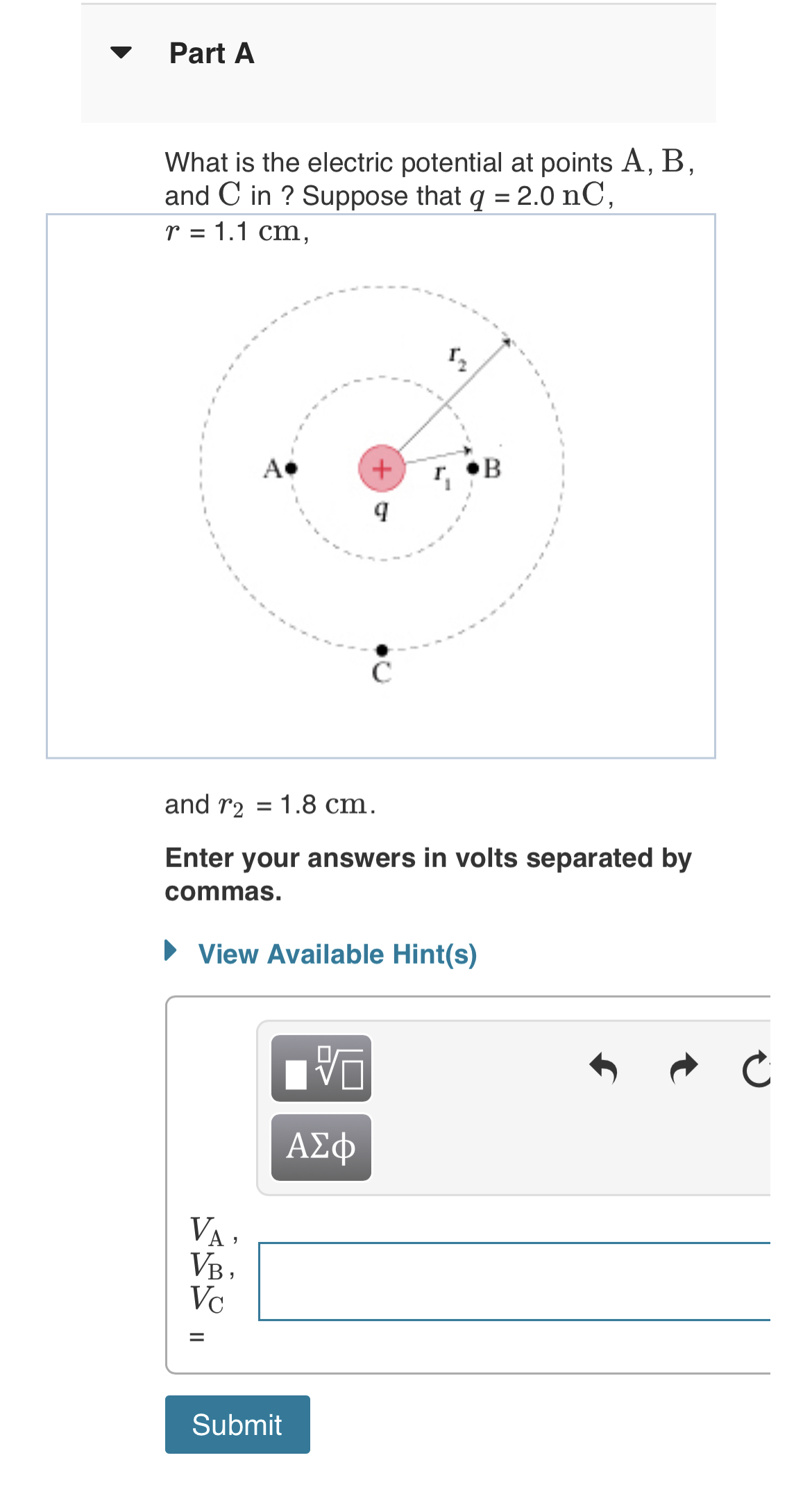 Solved What is the electric potential at points A,B, and C | Chegg.com