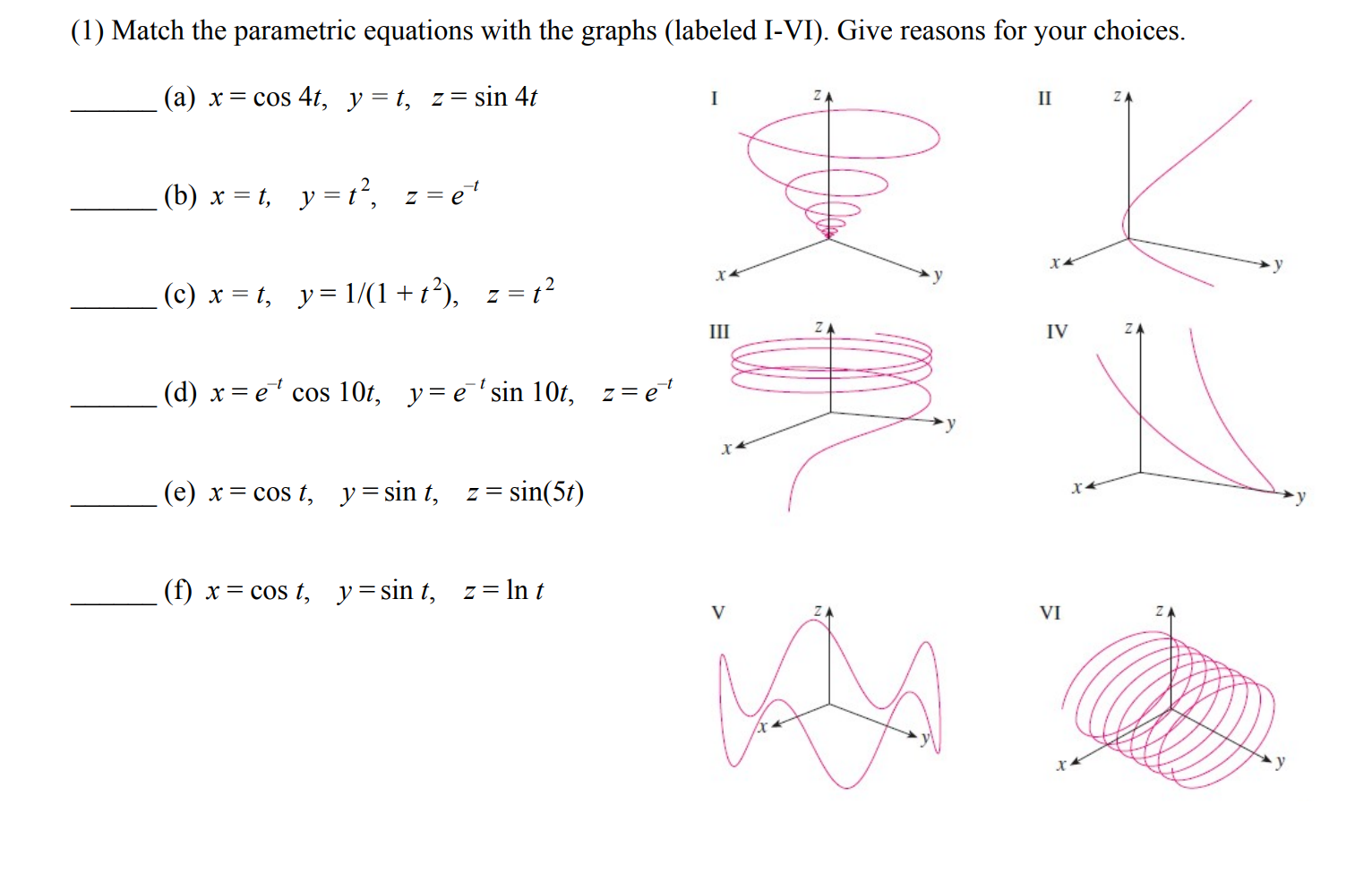 Solved 1 Match The Parametric Equations With The Graphs