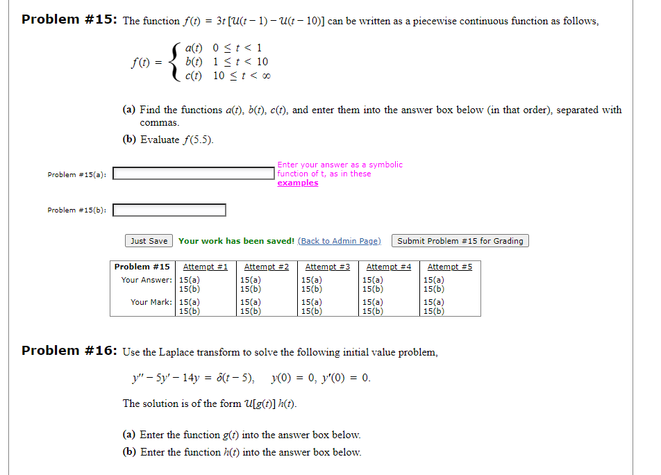 Solved Problem #15: The function f(t) = 3t [U(t-1)-U(t-10)] | Chegg.com