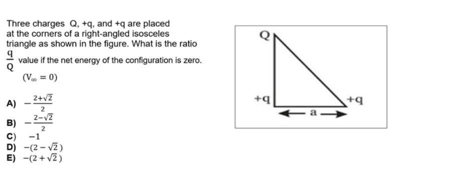 Solved Three charges Q,+q, and +q are placed at the corners | Chegg.com