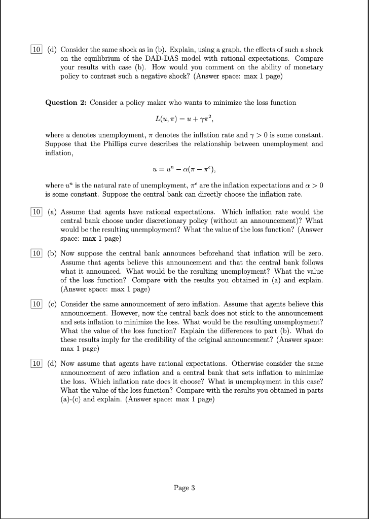 Question 1: Consider the DAD-DAS framework: IS Curve: | Chegg.com