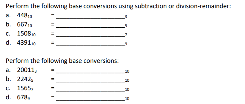 Solved Perform the following base conversions using | Chegg.com
