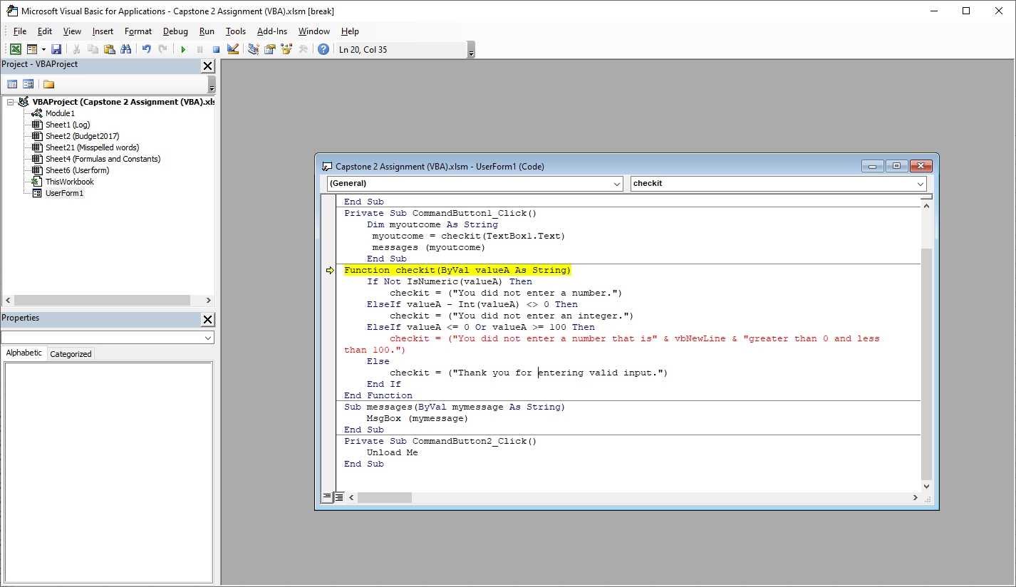 Solved Hello, so I am attempting to make a simple UserForm | Chegg.com