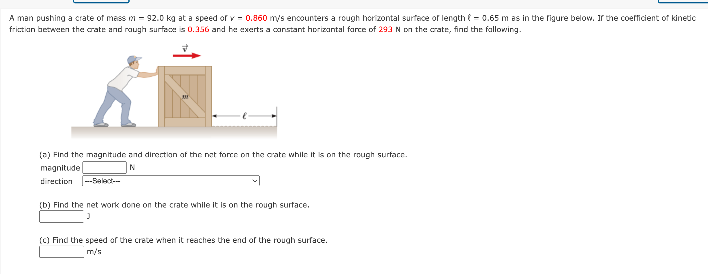 Solved = A man pushing a crate of mass m = 92.0 kg at a | Chegg.com