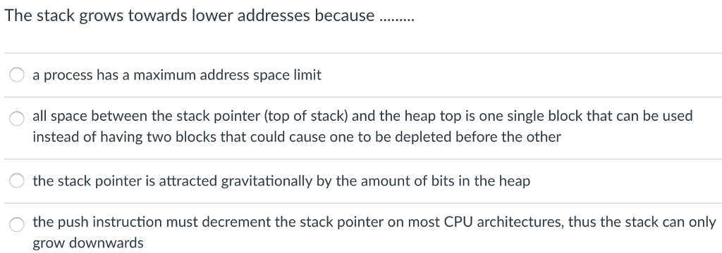Solved The stack grows towards lower addresses becauisem a | Chegg.com
