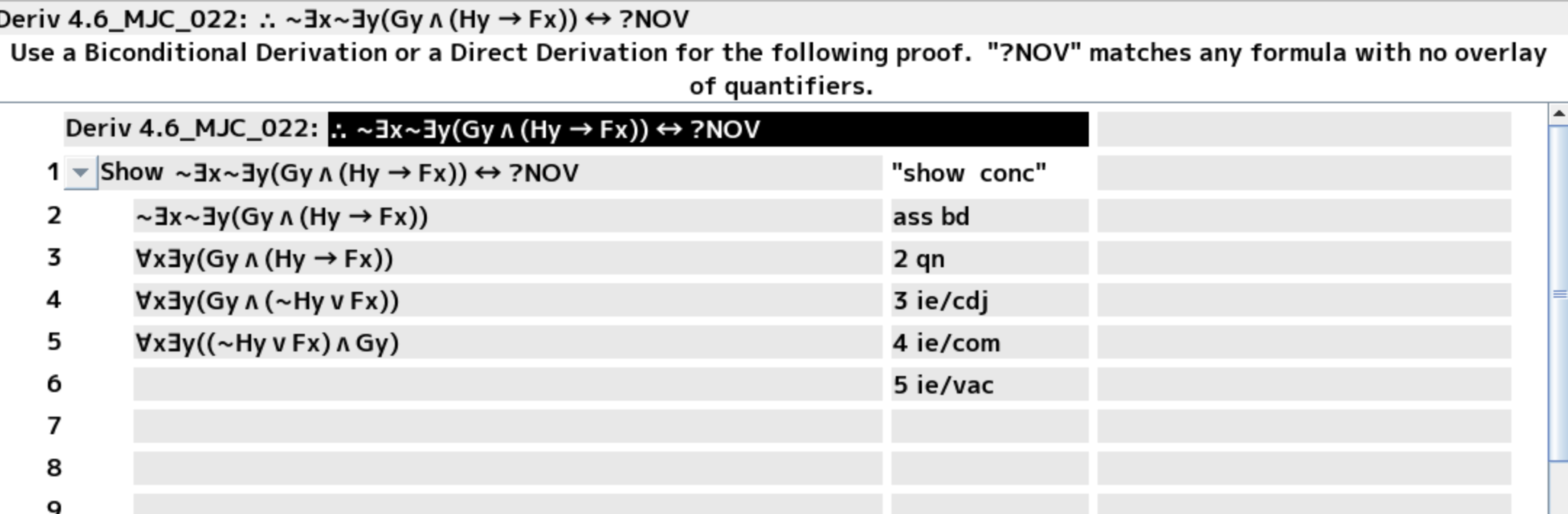 Deriv 4.6_MJC_022: : ~3x^3y(GyA (Hy → Fx)) + ?NOV Use | Chegg.com