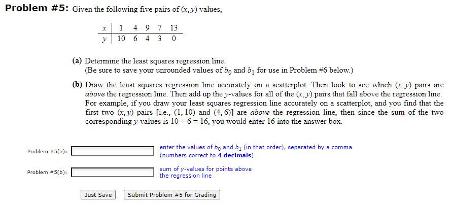 Solved Problem #5: Given the following five pairs of (x, y) | Chegg.com