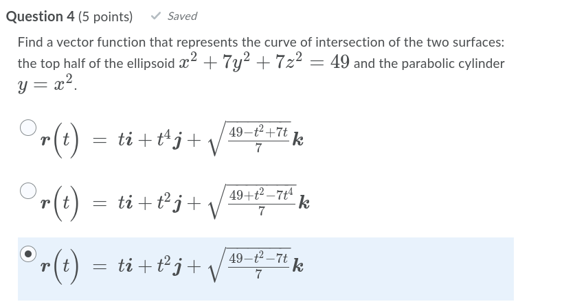 Solved Question 4 (5 points) Saved Find a vector function | Chegg.com