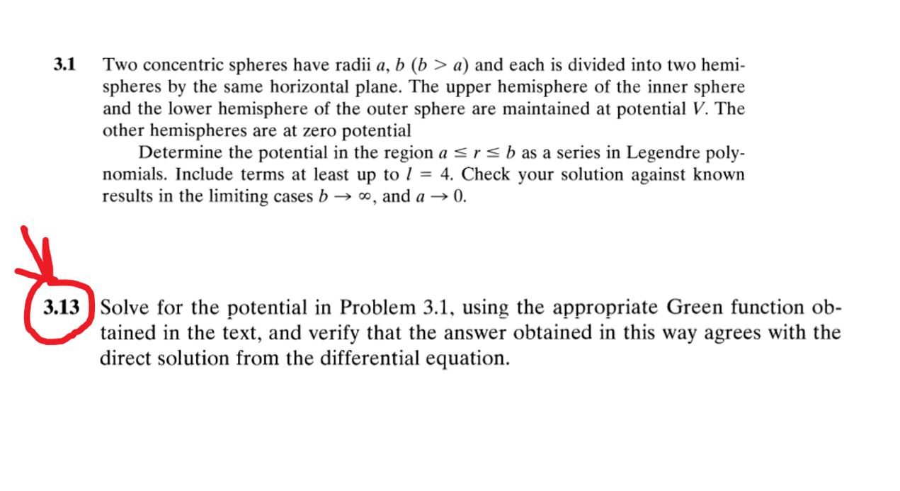 Solved 3.1 Two concentric spheres have radii a, b (b > a) | Chegg.com