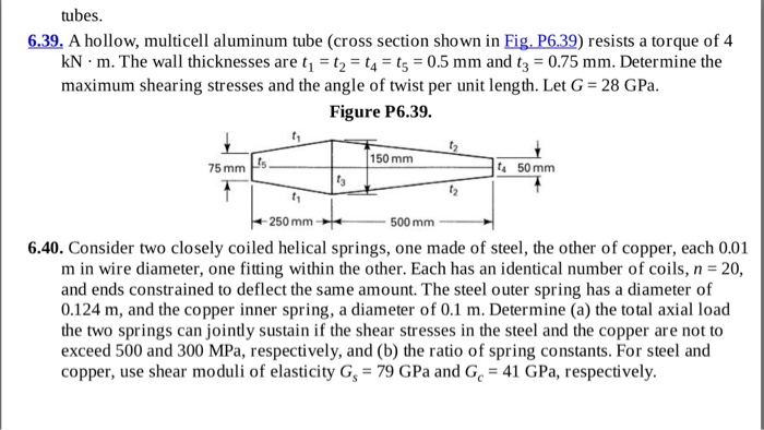 Solved A hollow, multicell aluminum tube (cross section | Chegg.com