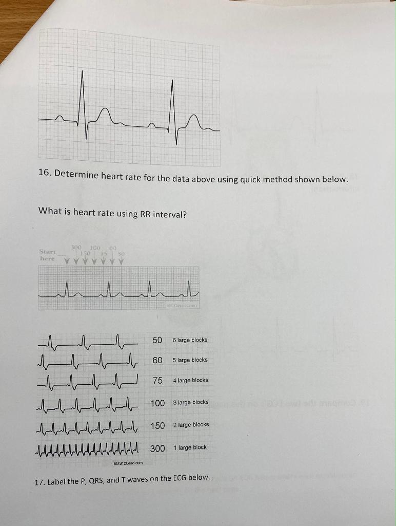 Solved 16. Determine heart rate for the data above using | Chegg.com