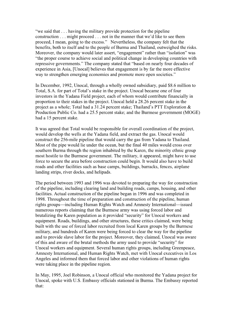 Unocal in Burma Union Oil Company of California, or | Chegg.com