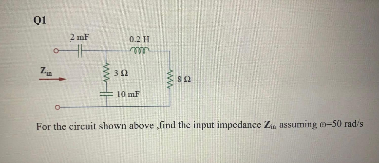 Solved For the circuit shown above, find the input impedance | Chegg.com
