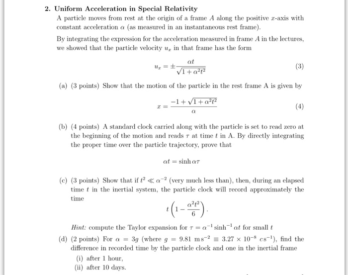 Solved 2. Uniform Acceleration in Special Relativity | Chegg.com