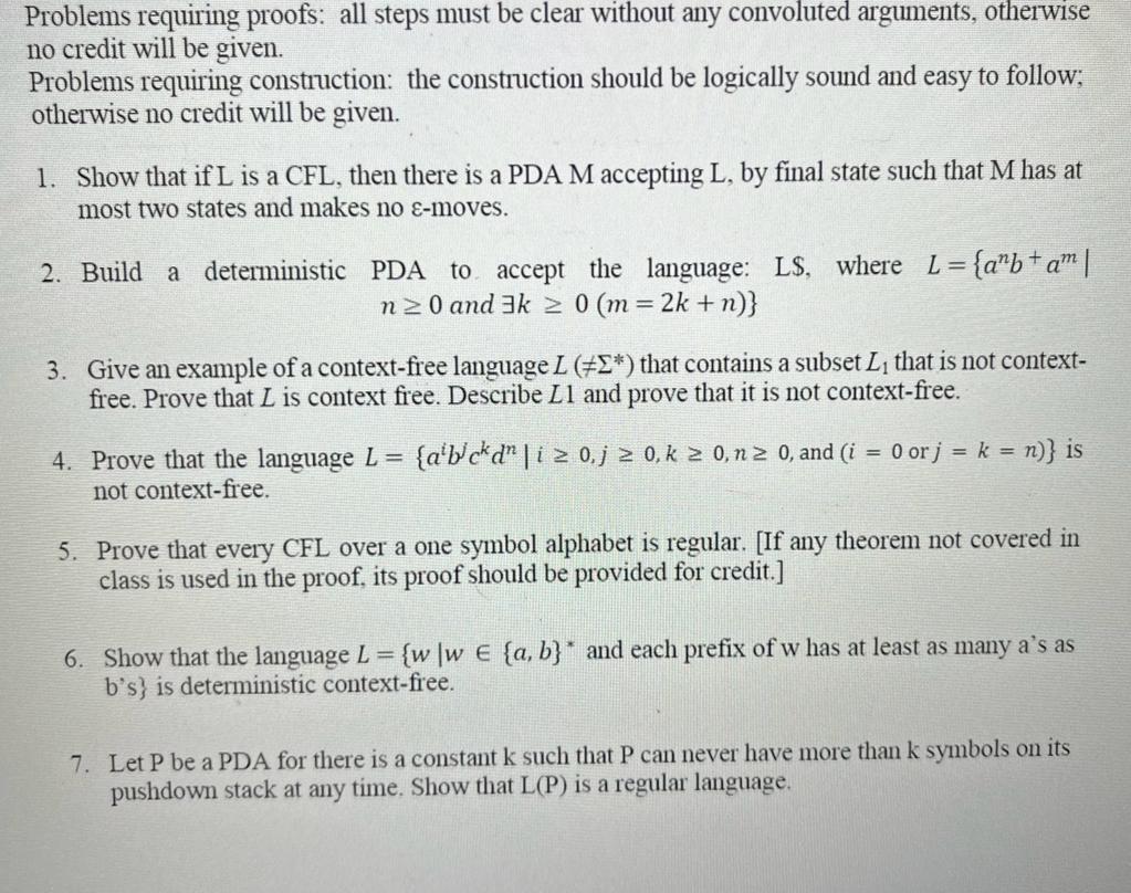 Solved Problems requiring proofs: all steps must be clear | Chegg.com