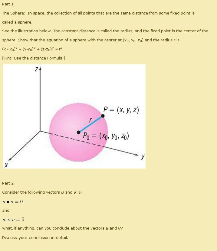 Solved Part 1 The Sphere: In space, the collection of all | Chegg.com