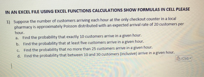 Solved In An Excel File Using Excel Functions Calculations 2660