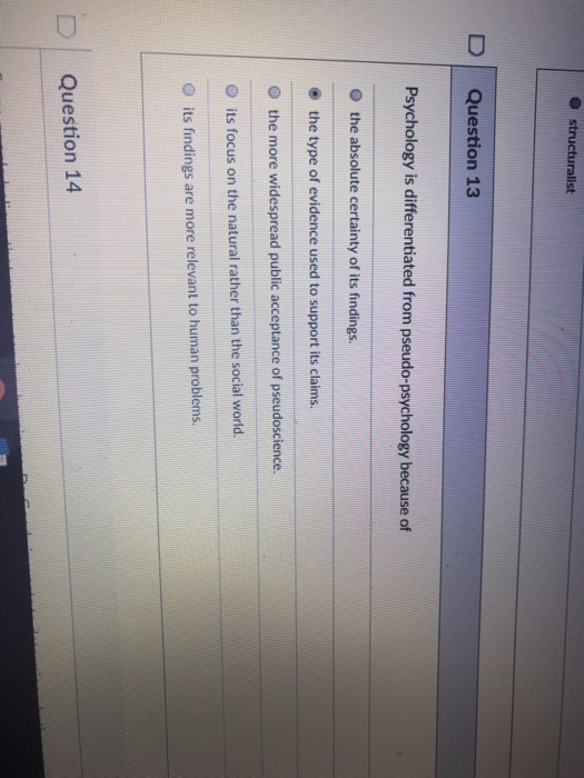 Solved structuralist DQuestion 13 Psychology is | Chegg.com