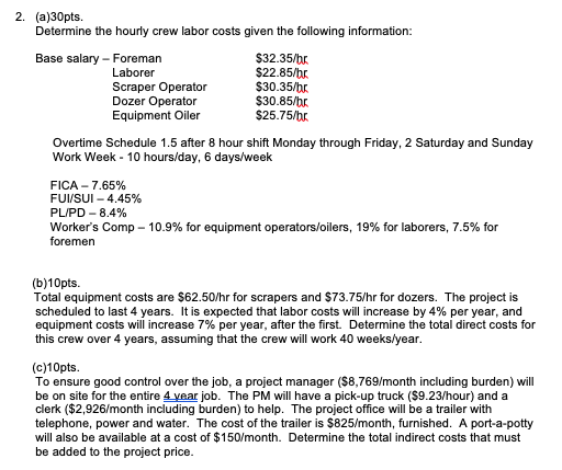 Solved 2. (a)30pts. Determine the hourly crew labor costs | Chegg.com