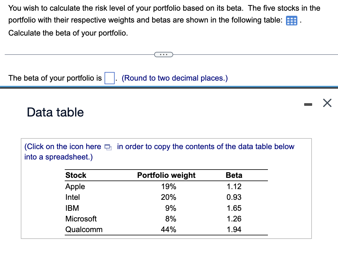 Solved You wish to calculate the risk level of your | Chegg.com
