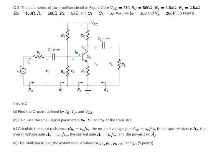 Solved Q 3. The parameters of the amplifier circuit in | Chegg.com