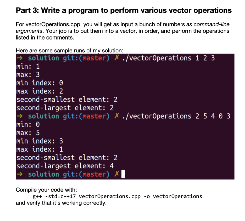 Solved Part 3: Write a program to perform various vector | Chegg.com