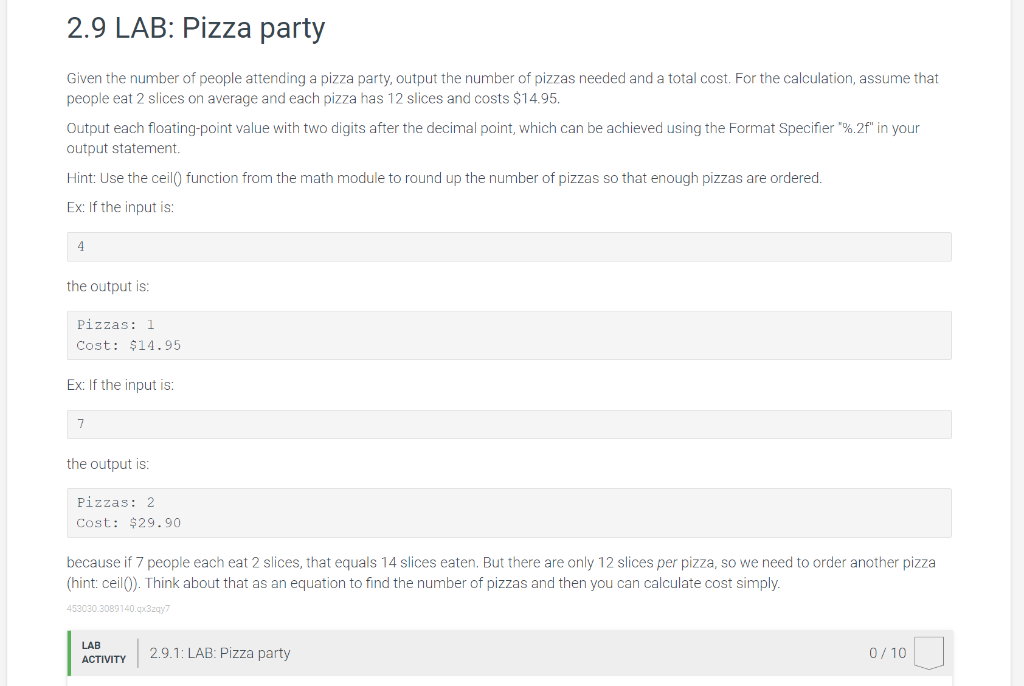 Solved Given the number of people attending a pizza party, | Chegg.com