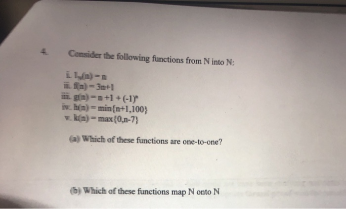 Solved 4 Consider the following functions from N into N: w. | Chegg.com