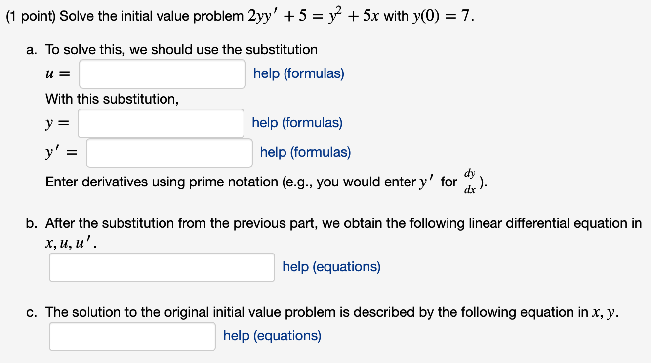 Solved (1 point) Solve the initial value problem 2yy' + 5 = | Chegg.com