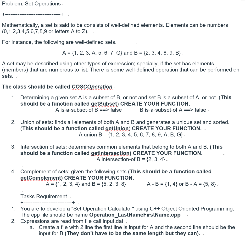 Problem: Set Operations 1 Mathematically, a set is | Chegg.com