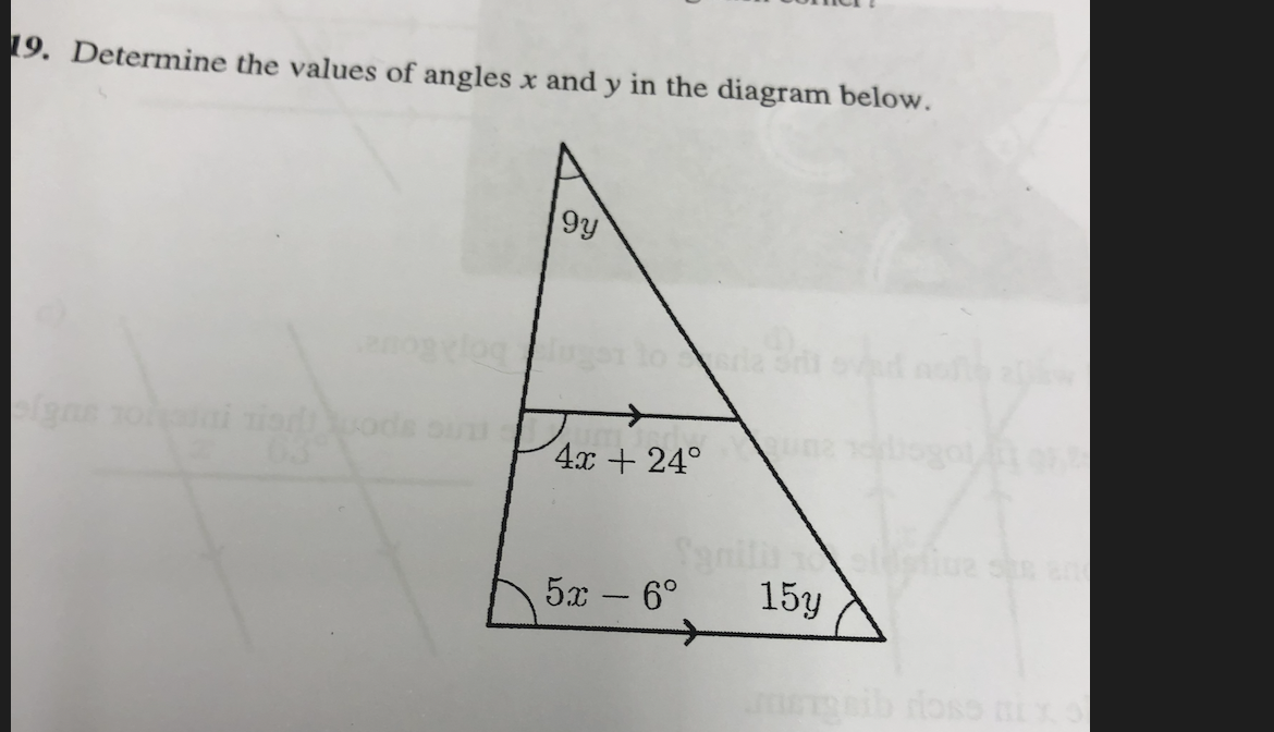 Solved 9. Determine the values of angles x and y in the | Chegg.com